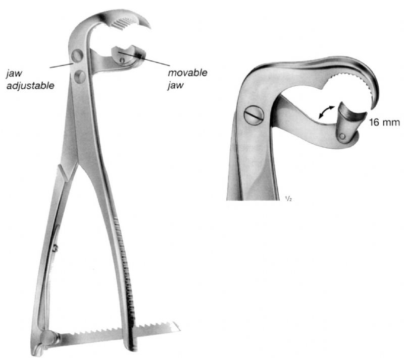 LAMBOTTE BONE HOLDING FORCEPS MOV-JAW CURVED 16MM 27.5 CM