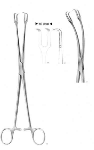 SCHROEDER TENACULUM FORCEPS CURVED TO SIDE 2X2 250MM